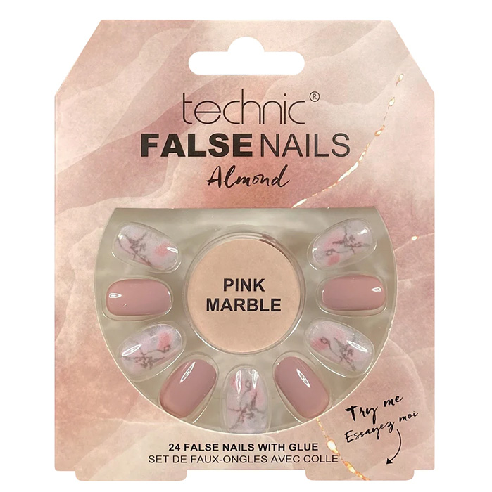 Technic False Nails Pink Marble Almond - Reinfann Technic False Nails Pink Marble Almond - Reinfann